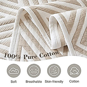 EMME Cotton Queen Blanket for Bed - Queen Quilt 6 Layer Soft Thicken 400GSM Triangle 90"x 90", Cotton Comforter for Dorm Bed All Seasons (Light Tan,Queen)
