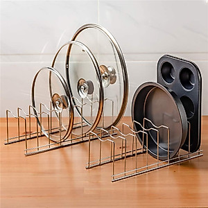blitzlabs Pan Pot Lid Holder Rack Organizer Lid and Pot Organizer Plate Holder for Kitchen Organizer for Plates, Cutting Boards, Bakeware, Cooling, Pots & Pans, Serving Trays, Stainless Steel