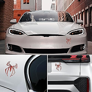 Fogfar 2 PCS Car Stere Sticker, 2.6In x 2.9In Metal Spider Car Sticker, Anti-Scratch Personalized Decoration Applique, Universal for Most Cars, Walls, Mirror Decoration (Red)