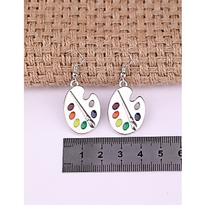 Artist Paint Palette and Brush Enamel Pendant Earrings Zinc Alloy Dangle Drop Earrings Delicate Gift for Painter Artists Women Girls