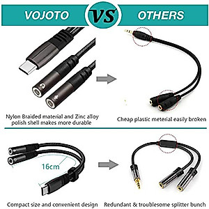 USB C Microphone Adapter, VOJOTO USB Type C Headphone Y Splitter Combo 3.5mm Jack Audio + 3 Pole Mic TRS Adapter External Stereo Sound Card for Mac Book Pro, i-Pad Pro 2018/2020, Galaxy Note 10+/S20