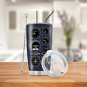 Pilot Gifts Aviation Men, Pilot Cup Tumbler, Gifts for Pilots Men, Airplane Gifts, 20oz Aviation Pilot Gauges Nutrition Facts Coffee Cup, Birthday Christmas Gifts Ideas for Pilot Insulated Travel Mug