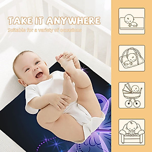 Ykklima Baby Changing Pad, Purple Bling Butterfly Pattern Change Mat for Diaper Change Waterproof Cotton Portable Reusable Washable for Home & Travel (20 x 28 Inches)