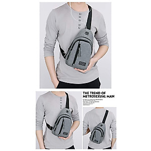 Small Sling Bag Crossbody Chest Shoulder Water Resistant Travel Bag for Men Women With Earphone Hole (Gray)