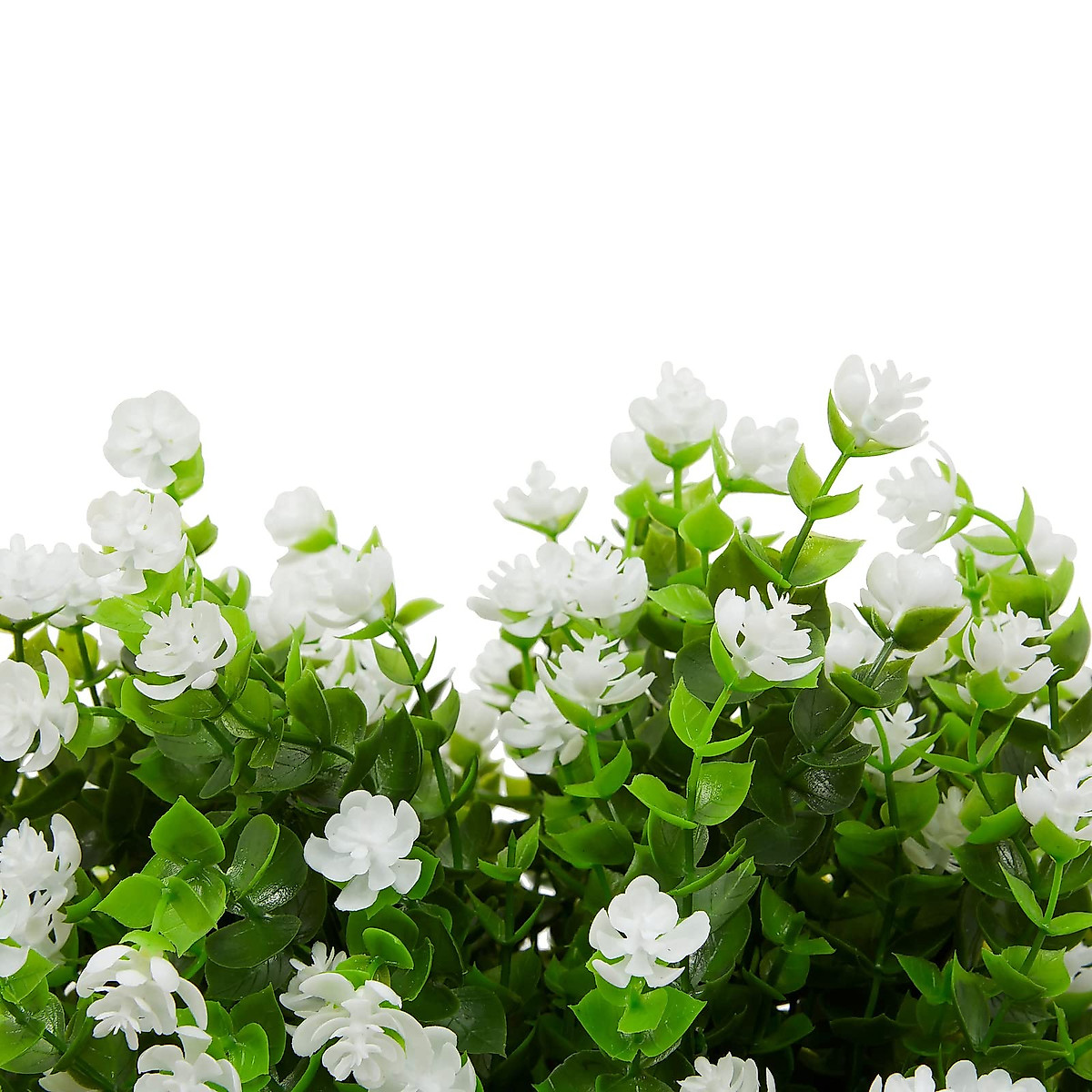 Artificial Outdoor Flowers with Eucalyptus Leaves for Gardens (White, 6 x 13.5 Inches, 8 Bundles)