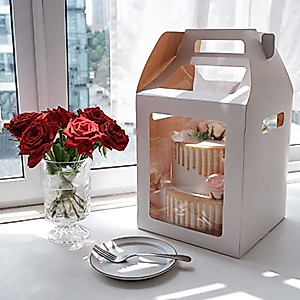 Paremmin 4Pcs 12x12x14inch Tall Cake Boxes with 4 Windows 4Pcs 10inch Cake Boards Disposable Tiered Cake Containers Large Layer Cake Carriers for Party Wedding… (12x12x14 inch (Upgraded))