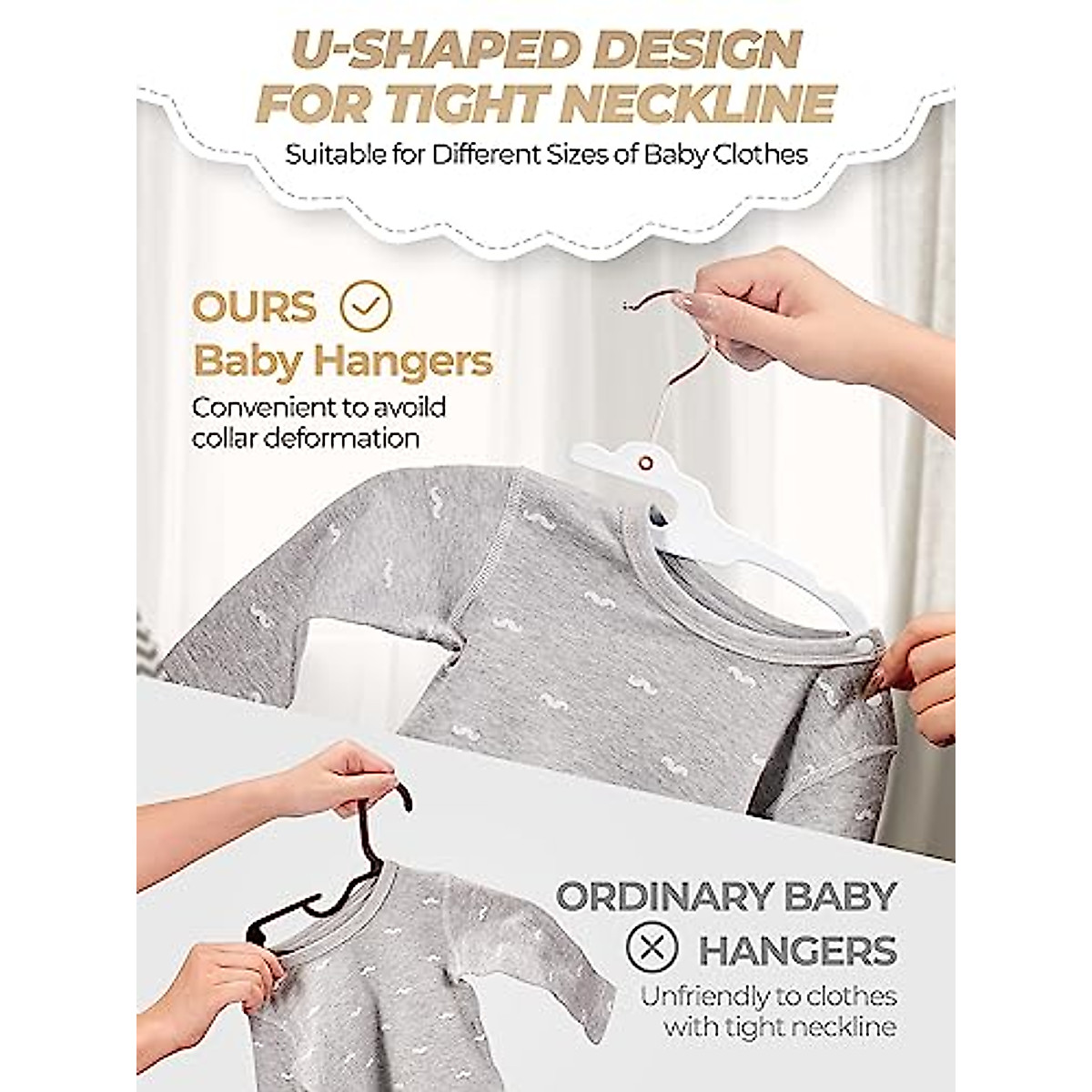 HOUSE DAY Premium Baby Hangers Velvet 60 Pack, Dino 11.4'' Baby Clothes Hangers for Kids +6 Pcs Dividers, Sturdy Children Felt Non Slip Hanger for Nursery on Baby Boys & Girls Closet Organizer - White