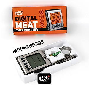 Grill Trade Instant Digital Meat Thermometer with Probe - Electric Meat Temperature Probe in Celsius for Grill, BBQ Smoker, Cooking, Oven - Waterproof & Heat Resistant with Backlight & Calibration