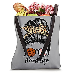 Aunt Life Messy Bun Hair Funny Baseball Basketball Aunt Tote Bag