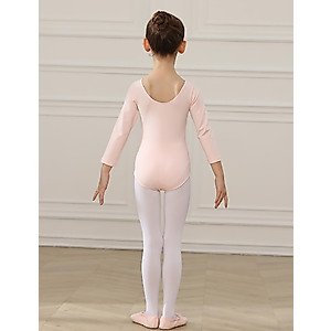 HIPPOSEUS Team Basic Long Sleeve Ballet Leotard for Girls and Toddlers Gymnastics Ballet Dance, AM0019-Light Pink, 11-12 Years