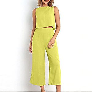 Oggfader Two Piece Cotton Linen Outfits for Women Summer Sleeveless Crop Top Pants Set Clothes 2023 Casual Going Out Clothes
