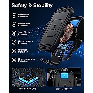 [Upgraded Version] ZeeHoo Wireless Car Charger,15W Fast Charging Auto-Clamping Car Mount, Dash, Air Vent Charging Car Phone Holder for iPhone 14 13 12 11, Samsung Galaxy S23+ S22, etc. (Black)