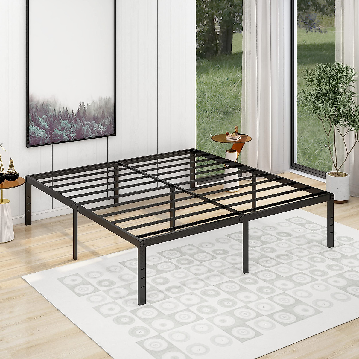 alazyhome 18 Inch Metal King Size Bed Frame Heavy Duty Platform Noise Free Steel Slat Support Easy Assembly Noise Free No Box Spring Required Black