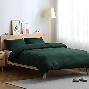 ATsense Duvet Cover King Size, 100% Cotton Linen Feel Super Soft Comfortable, 3-Piece Dark Green Duvet Cover Bedding Set, Durable and Easy Care, Simple Style Farmhouse Comforter Cover