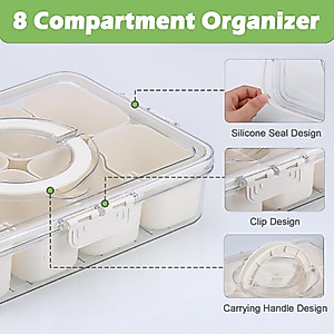 Rtuokad Divided Serving Tray with Lid and Handle,Snack Platters, Protable Snack Box Container for Sweets, Candy, Veggie, Biscuit, Nuts, Fruit, Easy to Carry and Wash (8 Organisers)