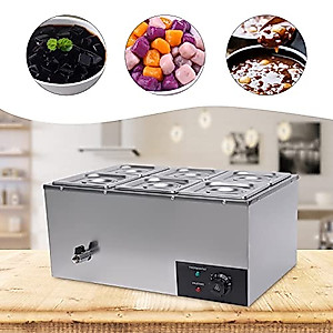 YUMIONB Commercial Food Warmer, 110V 600W Stainless Steel Food Warmer Electric Food Warmer Adjustable Temperature 30-85°C/86-185℉ Portable Food Warmer with 6 Pans for Home, Restaurants, Parties