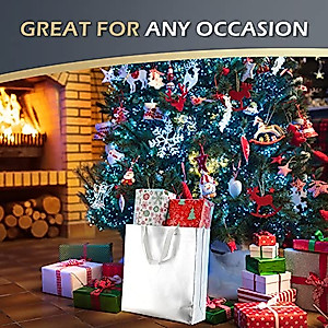 30 Pcs Silver Reusable Gift Bags Glossy Grocery Shopping Bags Reusable Tote Bag with Handles Non Woven Grocery Totes Glitter Gift Tote Bags for Bridesmaid Birthday Wedding Party, 11.8 x 3.9 x 13 Inch