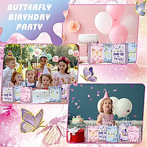 Outus 24 Pcs Butterfly Party Favors Bags Purple Blue Butterfly Gift Goodie Bags Butterfly Paper Bags Pink Butterfly Thank You Candy Treat Bags with Handles for Butterfly Birthday Party Decor Supplies