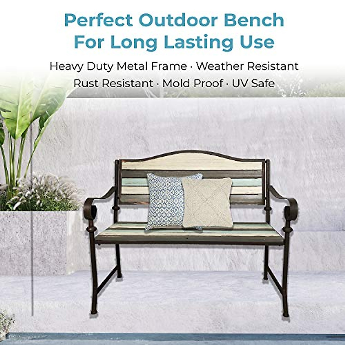 BACKYARD EXPRESSIONS PATIO · HOME · GARDEN 905148 Park Bench, Cream, Brown, Teal