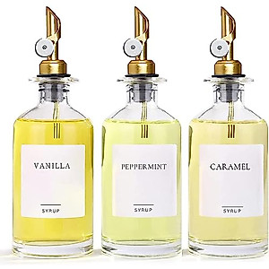 Ezebesta Set of 3 Coffee Syrup Glass Dispenser Bottles 16.23oz Pump Bottles with 10 Labels for Coffee Bar Organization