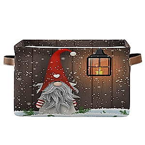 STAYTOP 1PCS Christmas Large Storage Basket,Traditional Christmas Gnome Santa Claus Collapsible Toy Storage Box Waterproof Laundry Basket with Handle for Home Closets, Offices, Bedrooms, B06D20006