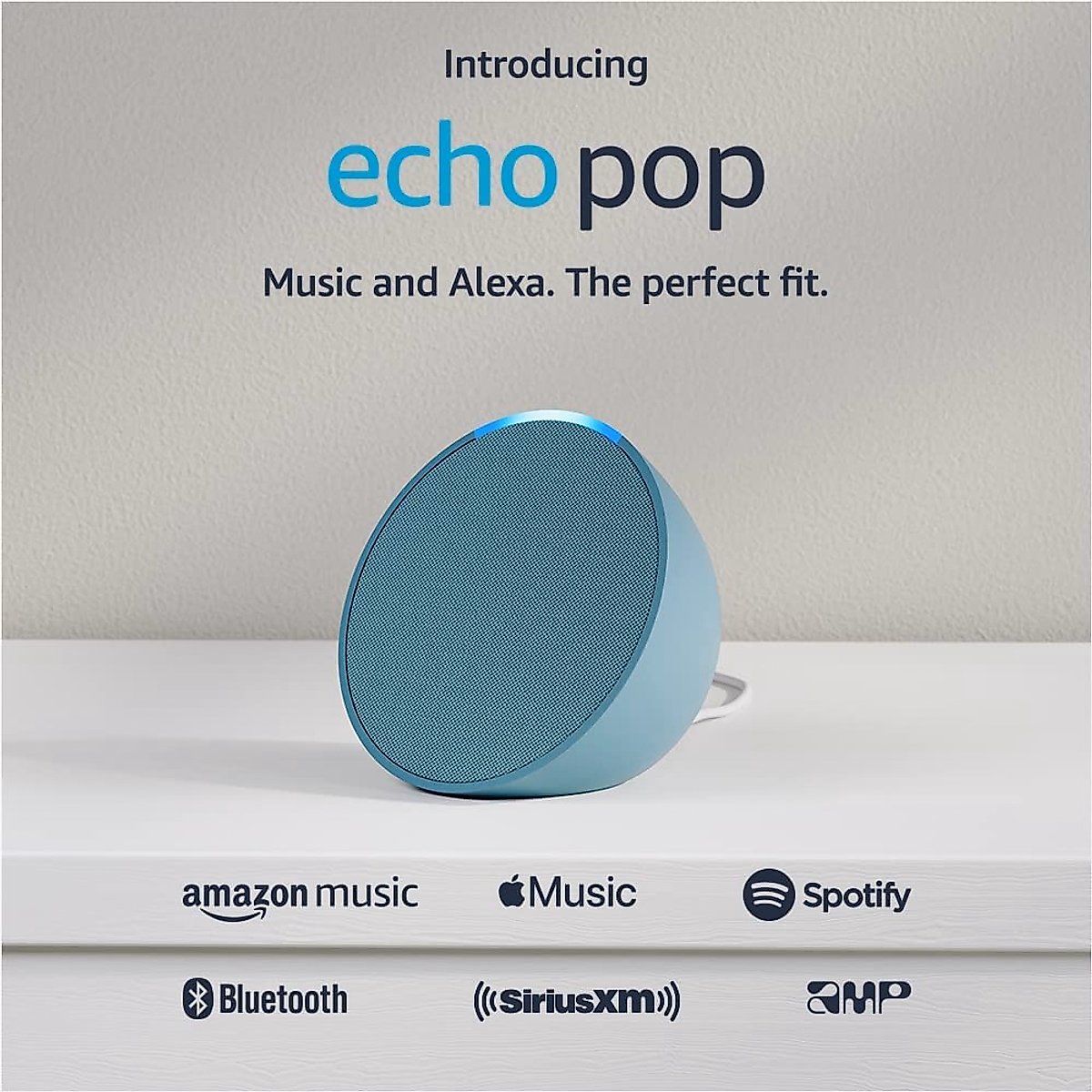 Echo Pop | Full sound compact smart speaker with Alexa - Midnight Teal + 4 months of Amazon Music Unlimited FREE