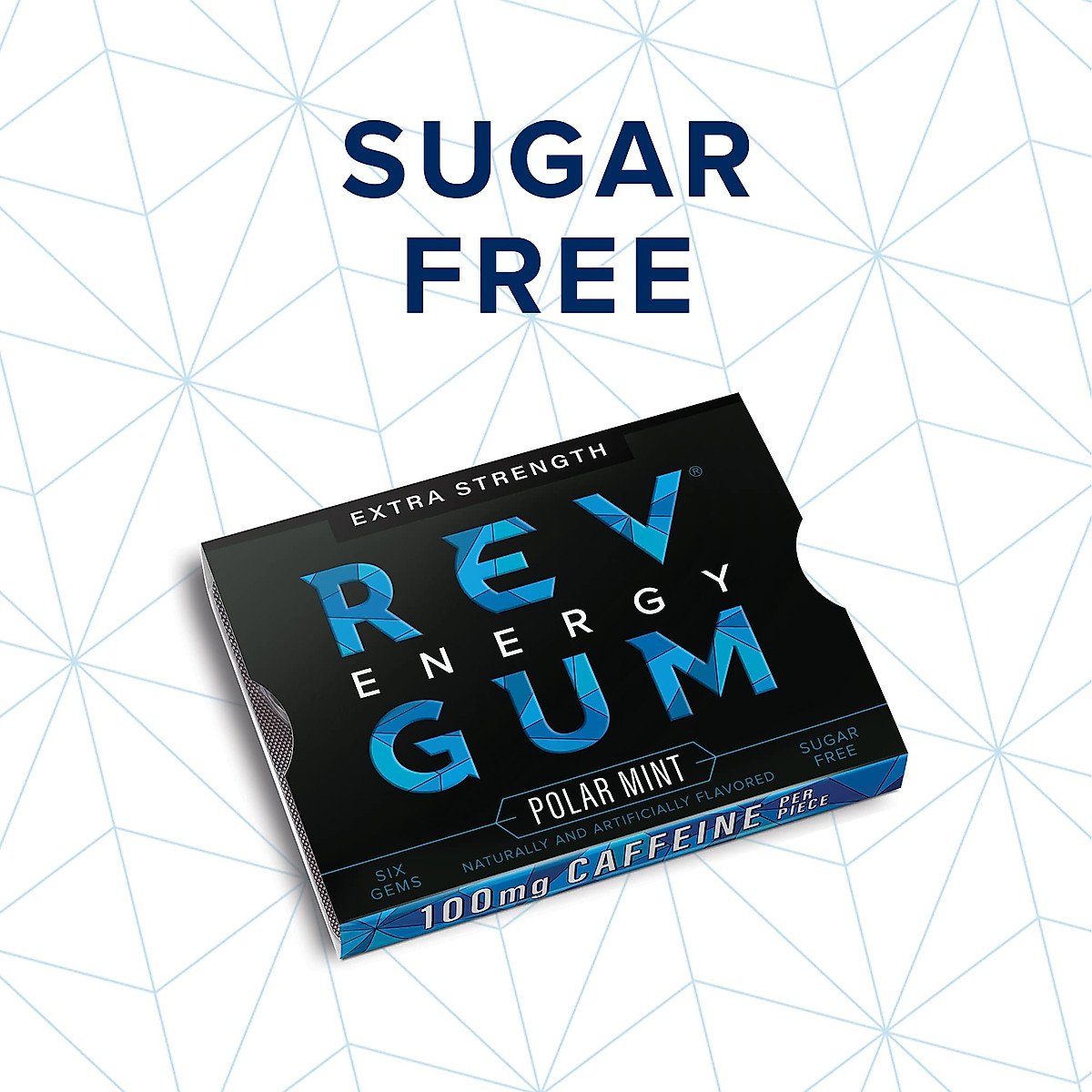 Rev Gum Caffeine Energy Gum | Extra Strength 100mg of Caffeine per Gem | Polar Mint Sugar Free Caffeine Gum - Low Calorie Chews to Help You Stay Alert, Awake and Focused - Mint Chewing Gum - 12 Packs