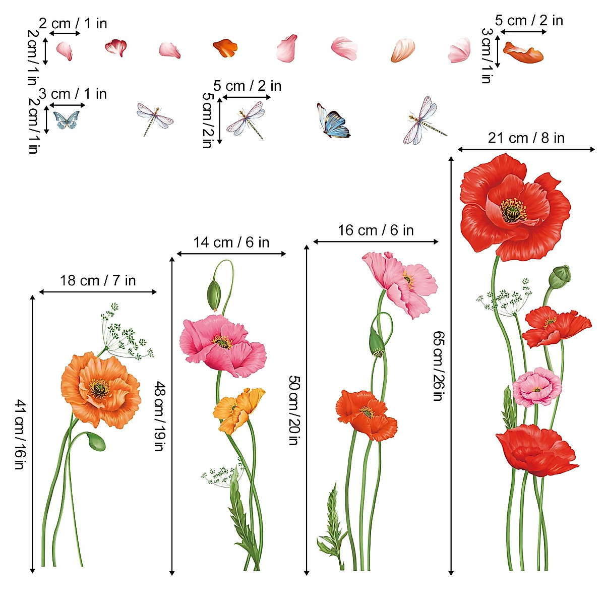 wondever Summer Red Poppy Flowers Wall Stickers Floral Peel and Stick Wall Art Decals for Baby Nursery Girls Bedroom