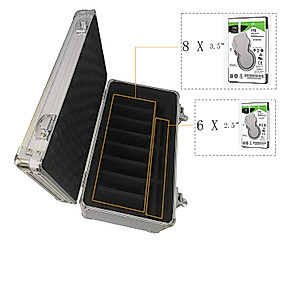 2.5" / 3.5" IDE SATA HDD Aluminum & EVA Protection Suitcase，Suitcase for 8 x 3.5 & 6 x 2.5 inch Hard Drive