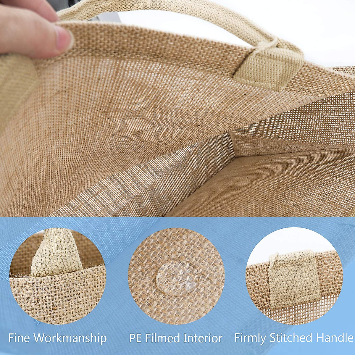 Segarty Tote Bags, 3 Pack Large Burlap Jute Reusable Canvas Gift Favors Bag with Handles Blank Tote Bulk for Bridesmaid Wedding, Women Market Grocery Shopping, Bachelorette Party, Beach Trip, DIY