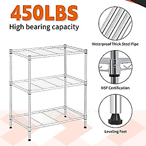 YRLLENSDAN 3 Tier Shelf, Small Closet Shelving Adjustable Shelving Unit Kitchen Storage Shelves with Wheels, Heavy Duty Steel Organizer Wire Rack, Chrome (32" H x 23" W x 13" D)