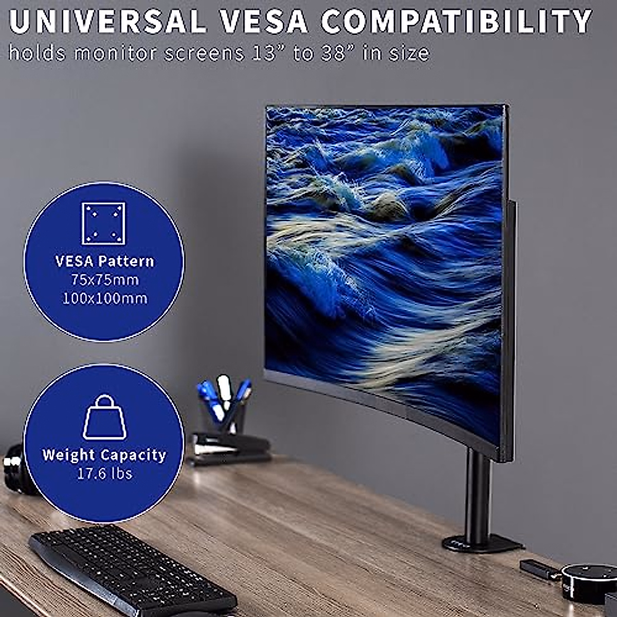 VIVO Single 13 to 38 inch LCD Monitor Heavy Duty Desk Mount Stand, Holds 1 Standard to Ultrawide Screen up to 38 inches, STAND-V001C
