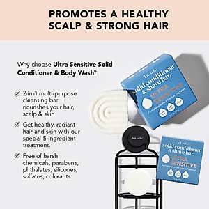 Kitsch 2-in-1 Conditioner & Shave Bar for Sensitive Scalp & Skin, Made in US, Ultra Sensitive Conditioner for Moisturizing & Anti-Irritation of Scalp, 5 Ingredients Only, Scent Free, 2.7oz