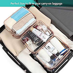 PACKISM Clear Makeup Bag with Zipper, 3 Pack Beauty Clear Cosmetic Bag TSA Approved Toiletry Bag, Travel Clear Toiletry Bag, Quart Size Bag Carry on Airport Airline Compliant Bag, Rose Pink(for age 12 or above)