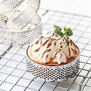 Frcctre 9 Pack Round Tart Ring, Perforated Baking Tart Rings, Stainless Steel Nonstick Round Cake Ring Mousse Rings, Metal Pastry Cake Mold, Baking Dessert Ring for Home Food Making Tool