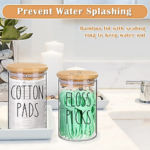 4 Pack Qtip Holder with Lid Set, 10oz Clear Glass Canister Apothecary Jars Bathroom Organizers and Storage Accessories Vanity Essential Containers for Cotton Swab, Cotton Ball, Cotton Pads, Floss Pick