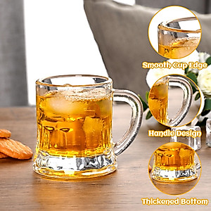 Futtumy 2 OZ Mini Beer Mug Shot Glasses with Handles, Mini Beer Shot Glasses for Party Christmas Birthdy BBQ, Beer Mugs for Freezer Men Women Father Dad Beer Whiskey, Beer Mugs Bulk(6 PCS, Glass)