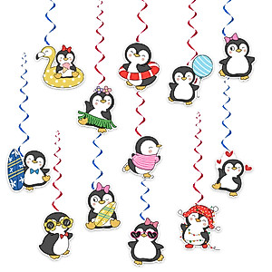 24 Pieces Penguin Hanging Swirls Penguin Streamers Penguin Hanging Decorations Ceiling Swirls for Penguin Birthday Party Decorations Party Supplies Baby Showers Decorations