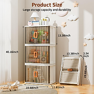 LEHOM Lidded Home Storage Bins - 9.16 Gal Stackable Closet Organizers with Lockable Doors, Plastic Collapsible Storage Container Box on Wheels for Clothing, Book, Bedding, 3 Pack