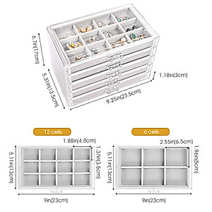 ProCase Earring Holder Organizer Jewelry Box with 5 Drawers, Acrylic Clear Earring Case with Adjustable Velvet Trays for Women - Grey, 5 Layers