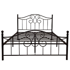 YALAXON Vintage Sturdy Metal Bed Frame with Headboard and Footboard Basic Bed Frame No Box Spring (Queen, Black)