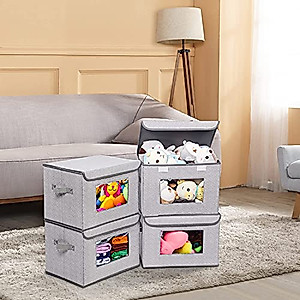 Univivi Foldable Nursery Storage Bin [4-Pack] Fabric Storage Boxes with Lids Large Toy Organizers and Storage for Nursery Bedroom Home (Gray, 17“ x 12” x 12")