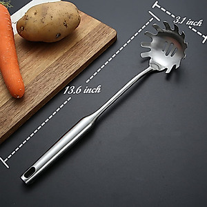 IAXSEE 2 Pieces Stainless Steel Spaghetti Pasta Sever Set, Stainless Steel Spaghetti Spoon & Pasta Tongs, Heat Resistant Pasta maker tool for Noodles Pasta Spaghetti Cooking Baking (silver)