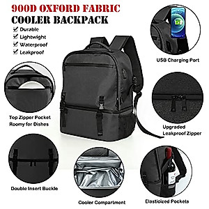 Insulated Cooler Backpack 38 Cans Leakproof Lightweight Lunch Backpack with USB Double Deck Small Cooler Backpack with Cooler Compartment for Work Beach Picnic Travel Trip Men Women (Black)