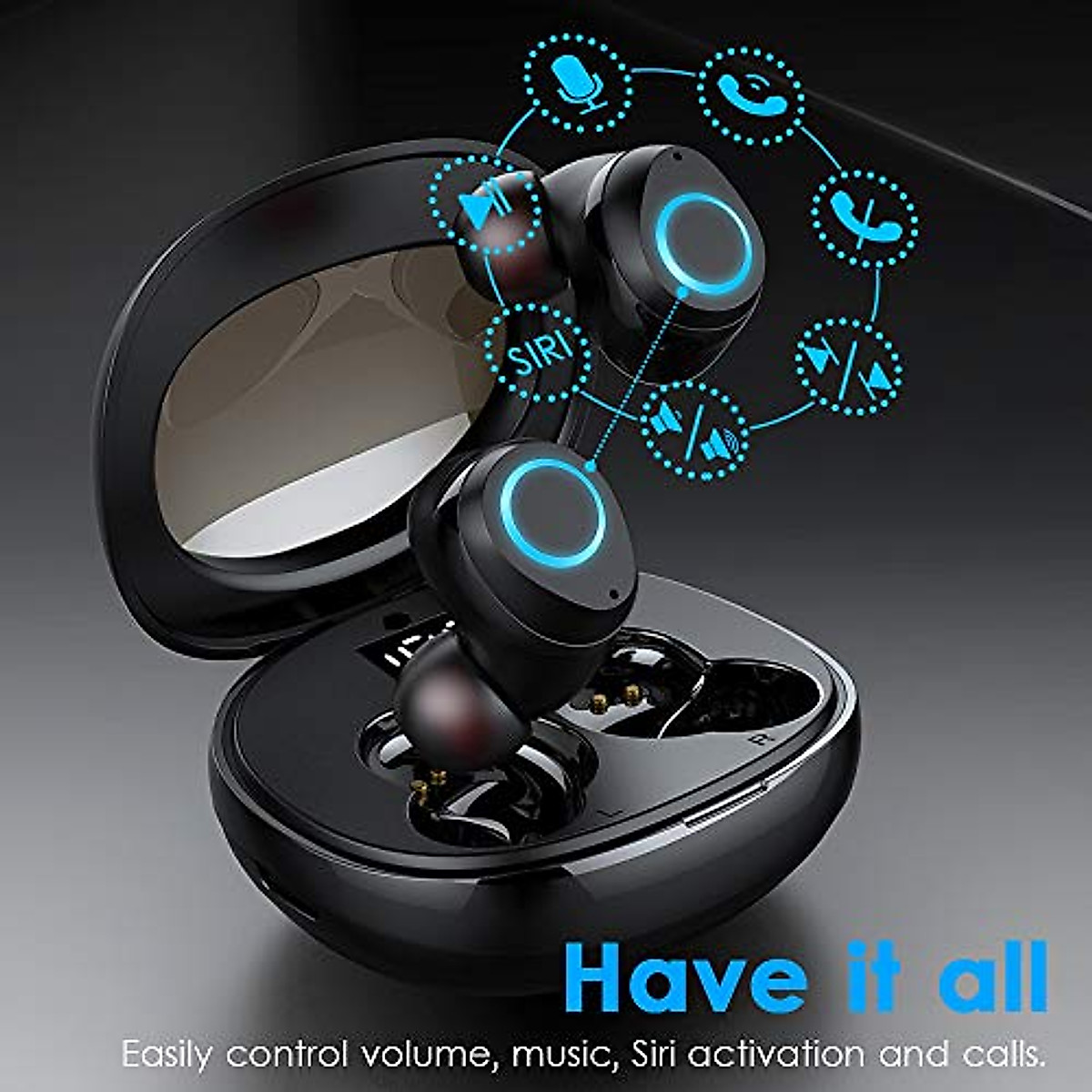 Wireless Earbud, Bluetooth Headphones in Ear Noise Cancelling Mic Mini Ear Buds, Bluetooth 5.1 Light Weight Deep Bass, IP7 Waterproof Wireless Headphones, 30H Playtime for Workout/Home/Office, Black