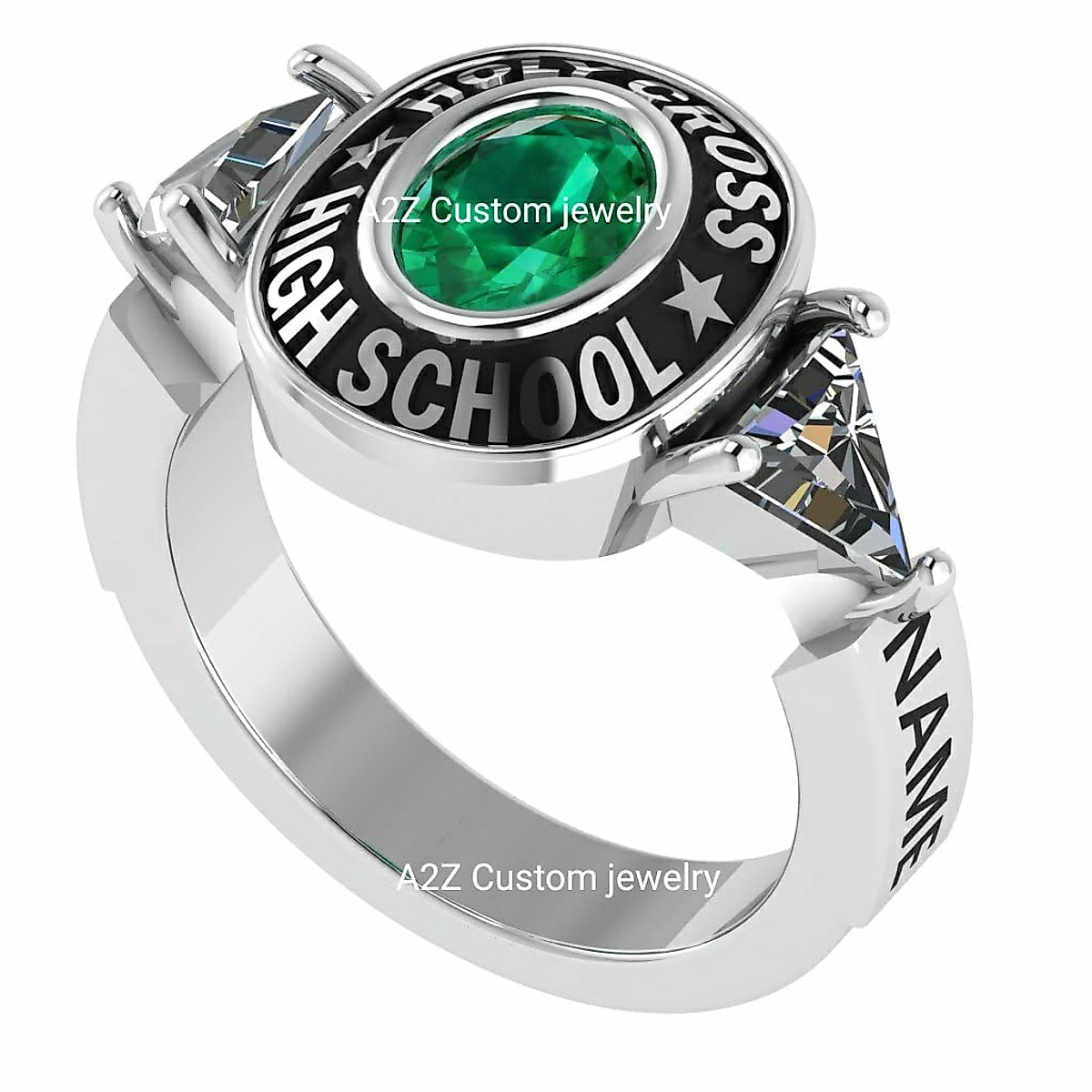 A2Z CUSTOM JEWELRY Fully Customized Girl Ladies Women’s Fashion Class Ring For High School College University Graduation Ceremony Sterling Silver Triangle Tokyo Ring
