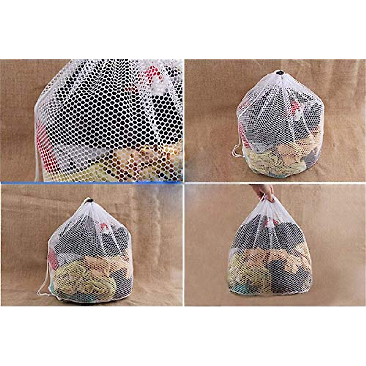 3 Pcs Commercial Mesh Laundry Bag - 20" x 28" - Sturdy white Mesh Material With Drawstring Closure. Ideal Machine Washable Mesh Laundry Bag For Factories, College, Dorm and Apartment Dwellers