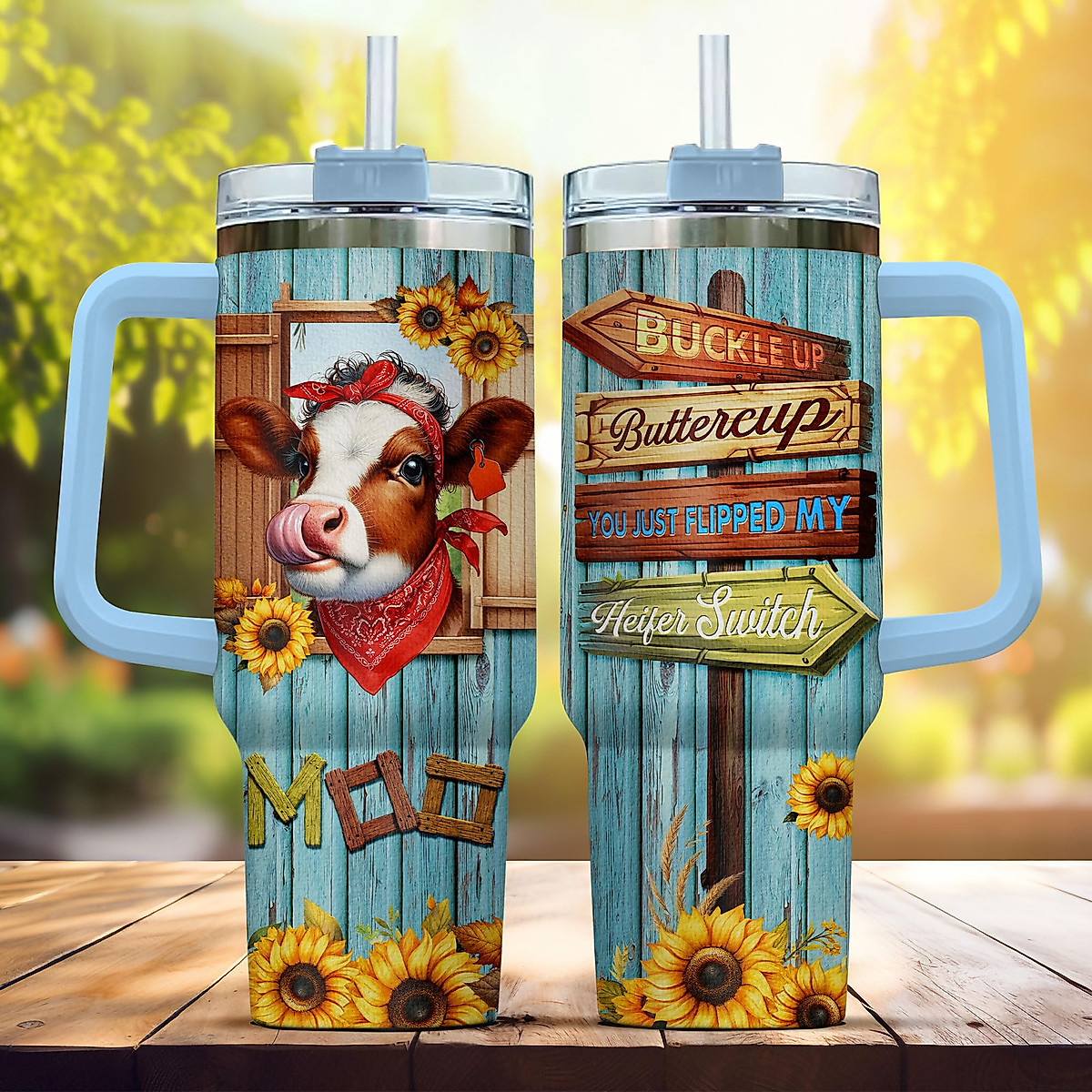 99WHALE Heifer Switch Canvas Sign, Tumbler 40 Oz With Handle Lid And Straw, Blue Handle Light Cup For Navy Brown Coffee Women Print Cows Funny Cups Adults Stainless Steel Royal, Cow Gifts