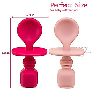 Silicone Baby Spoons for Baby Led Weaning 2-Pack, First Stage Baby Feeding Spoon Set Gum Friendly BPA Lead Phthalate and Plastic Free, Great Gift Set (Pink)