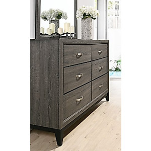 Roundhill Furniture Stout Panel Queen Size Bedroom Set with Bed, Dresser, Mirror, 2 Night Stands, Chest, Grey